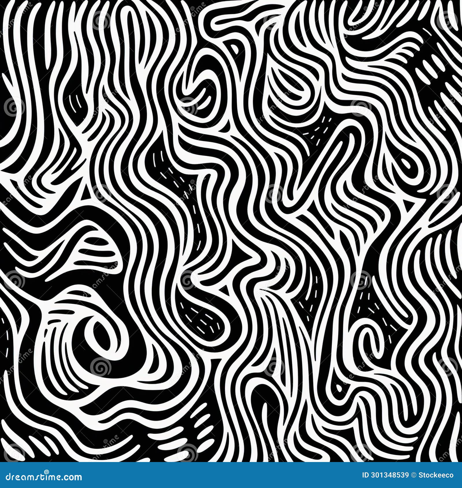 Psychedelic Black and White Abstract Pattern with Fluid Gestures Stock ...
