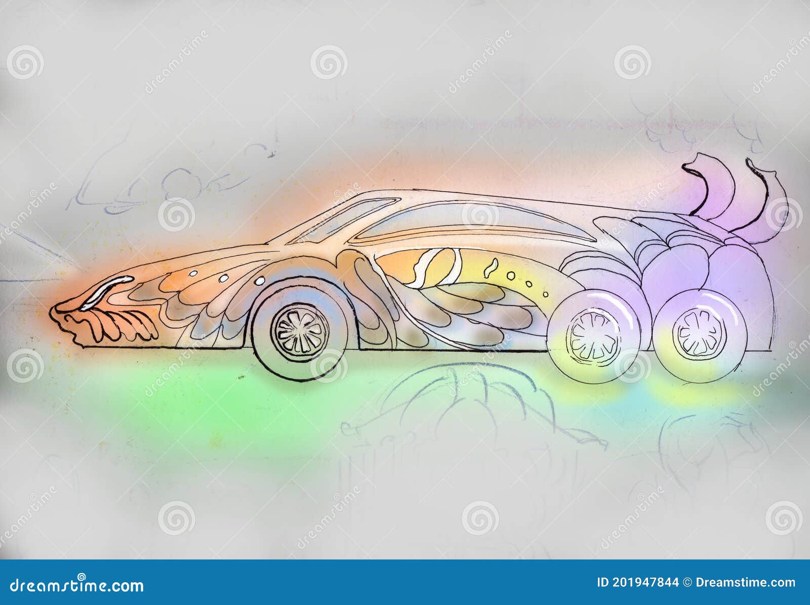 Psychedelic Car stock illustration. Illustration of uncanny - 201947844