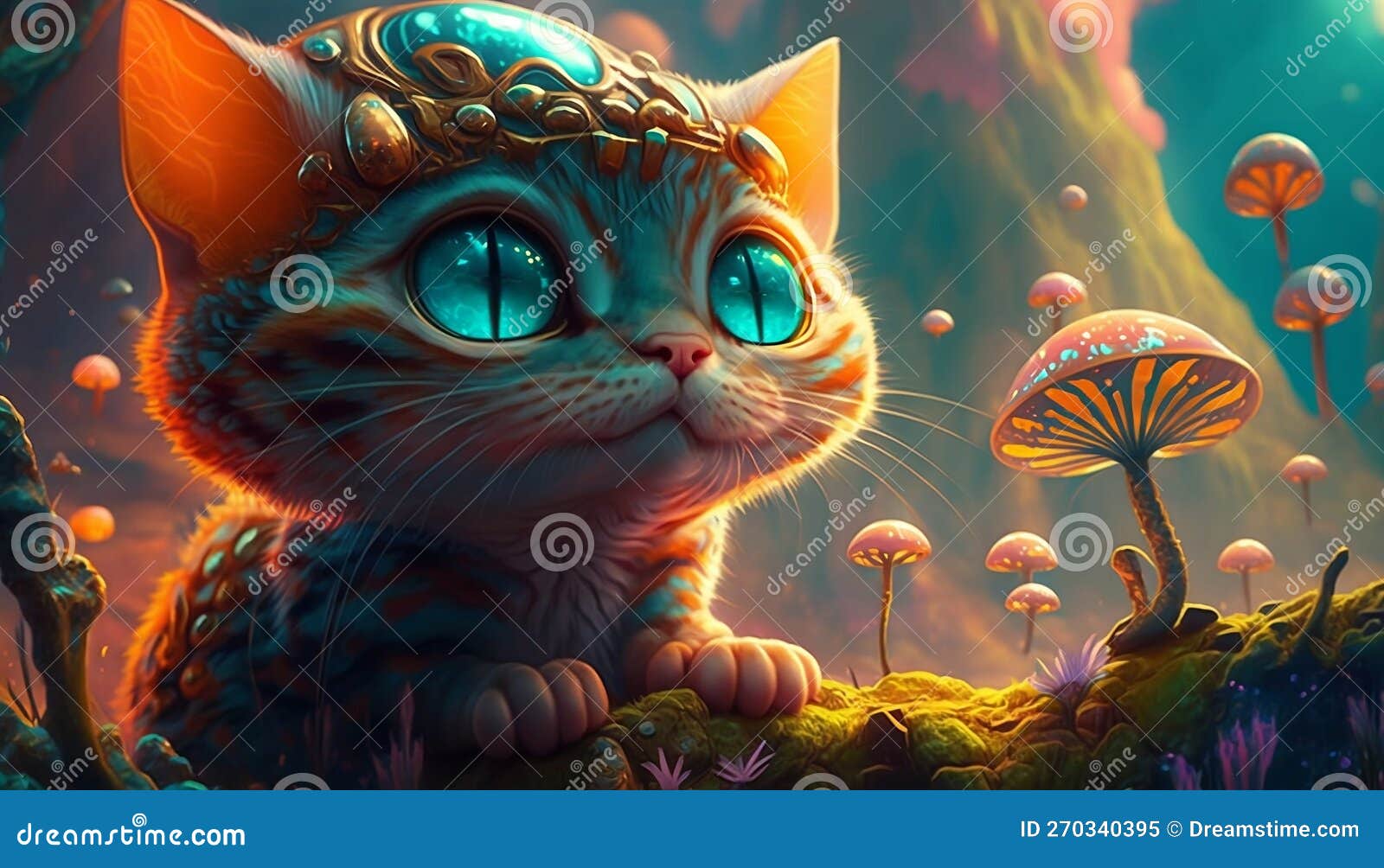 Psychedelic Cat in the Enchanted Forest. Fairy Tale Illustration of a ... Psychedelic Cat in the Enchanted Forest. Fairy Tale Illustration of a ...