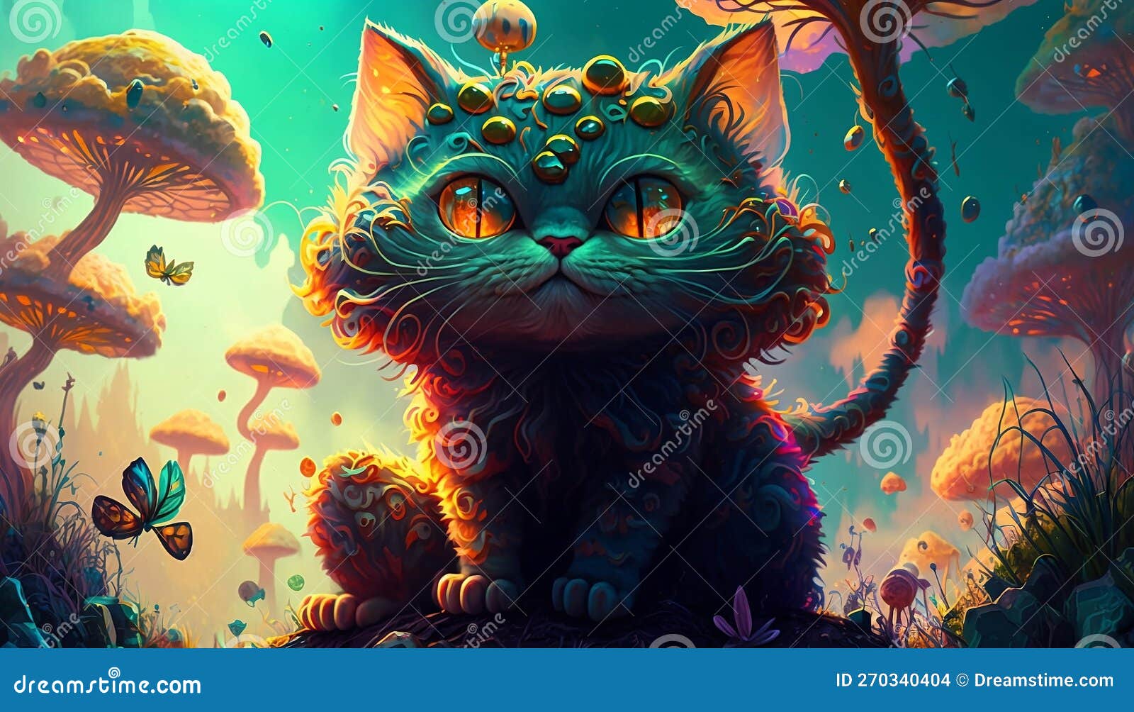 Psychedelic Cat in the Enchanted Forest. Fairy Tale Illustration of a ... Psychedelic Cat in the Enchanted Forest. Fairy Tale Illustration of a ...
