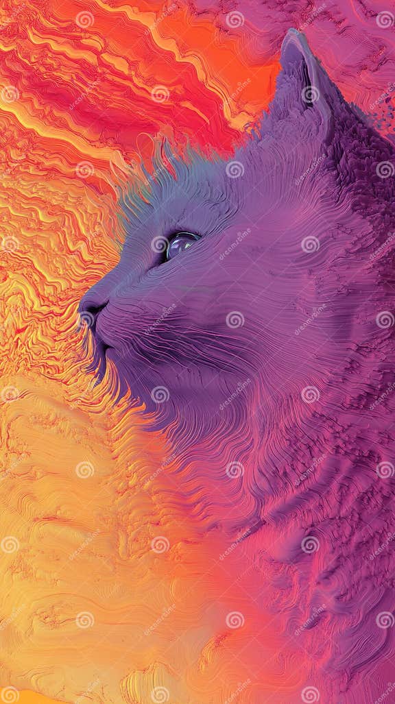 Psychedelic Cat Profile with Vibrant Swirling Colors and Textures, AI ...