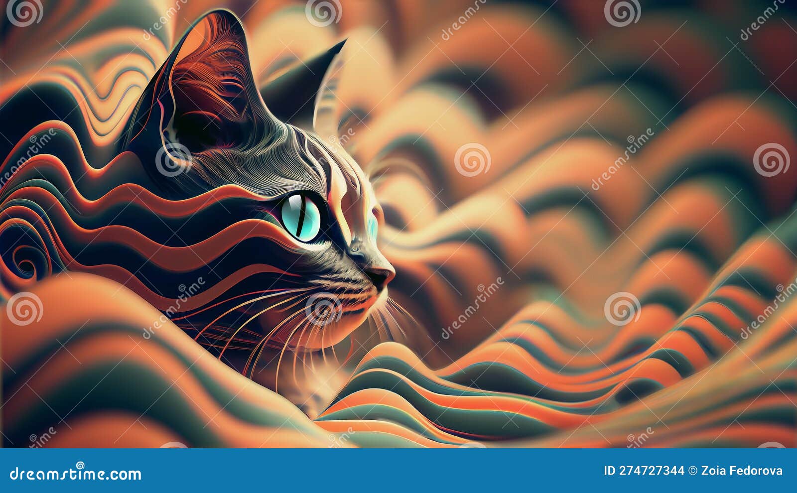 Psychedelic Cat with Striped Pattern Stock Illustration - Illustration ...
