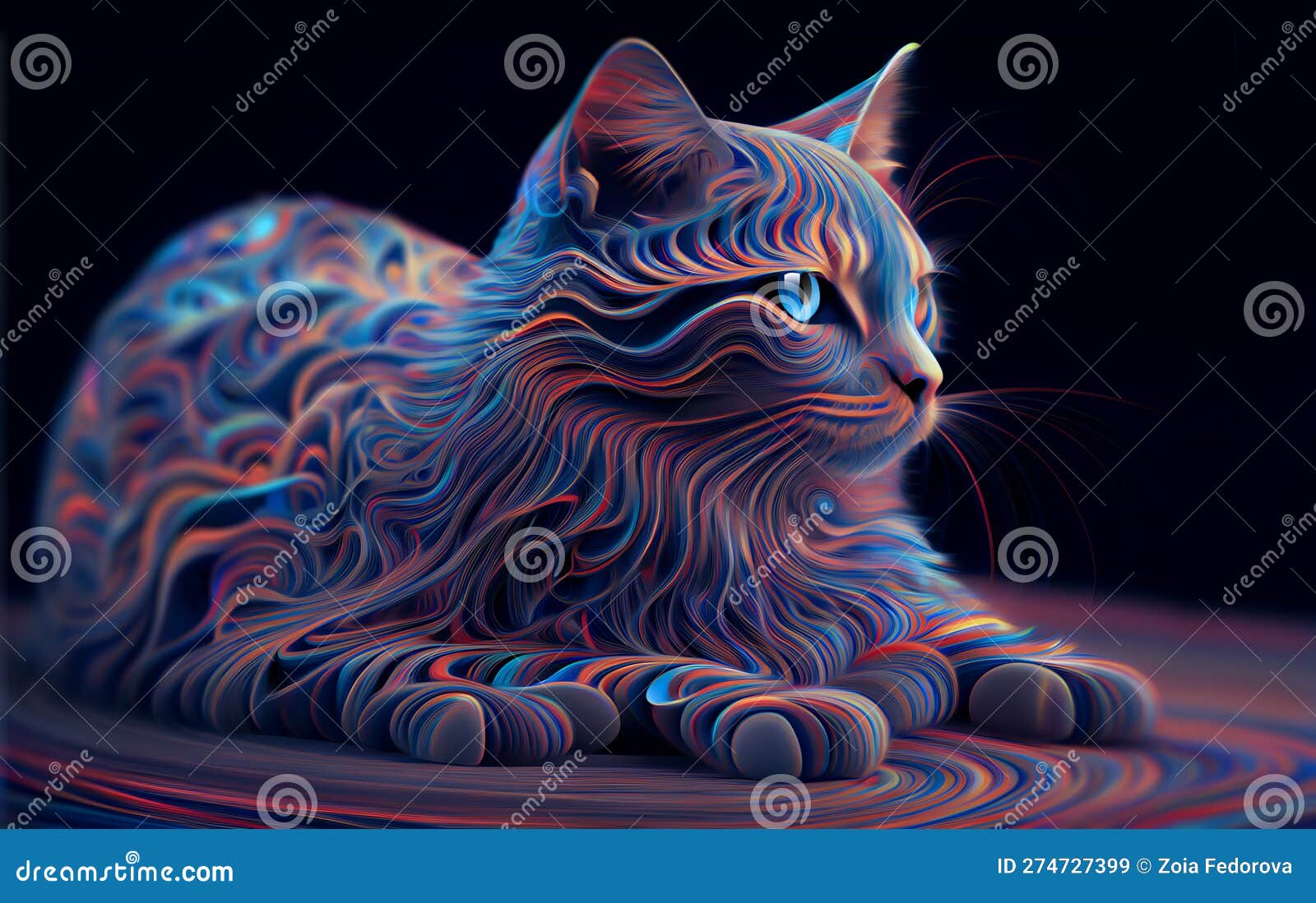 Psychedelic Cat with Striped Pattern Stock Illustration - Illustration ...