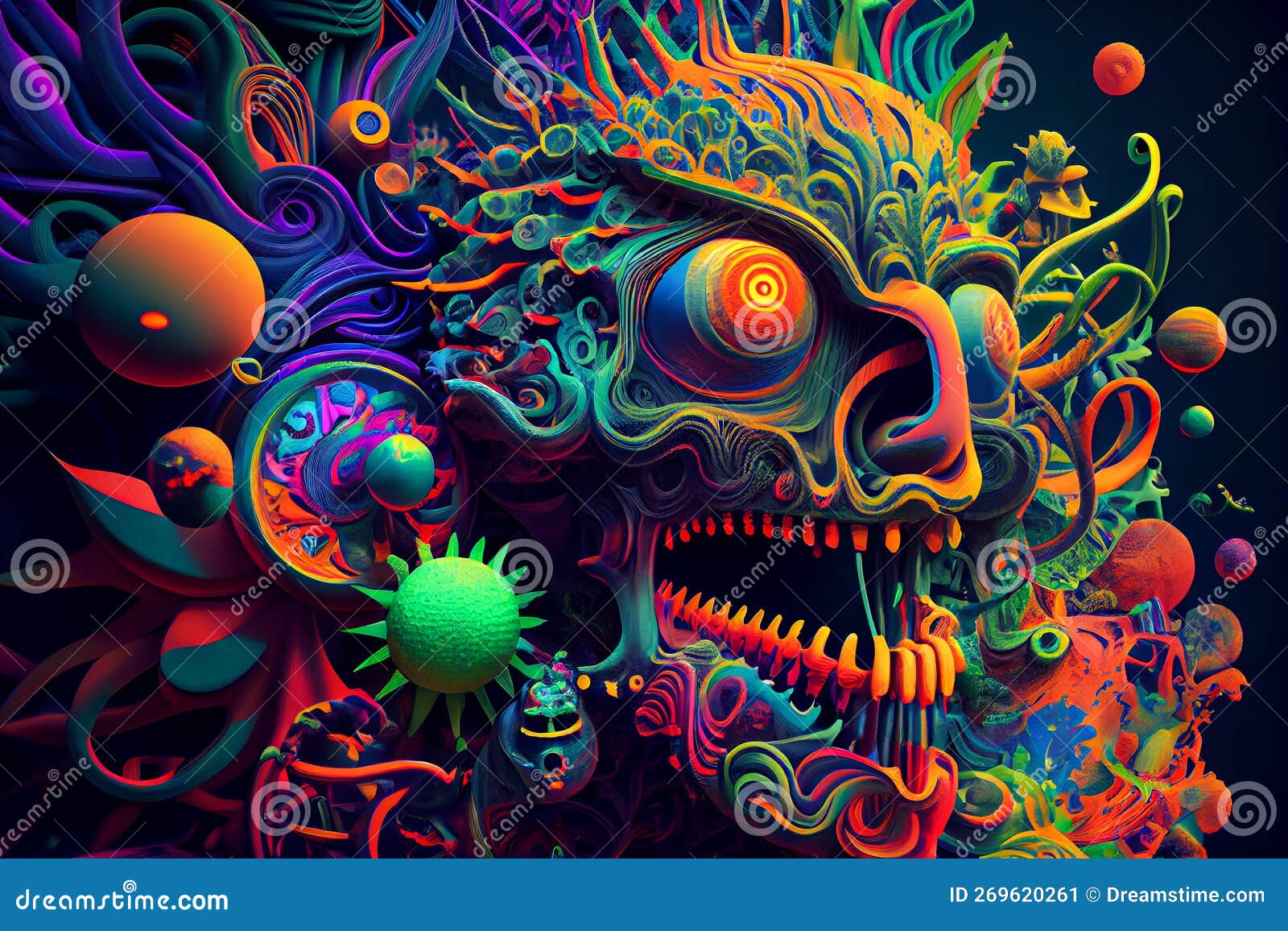 Psychedelic Colorful Lsd Trip Skull with Hippy Patterns and Coral ...