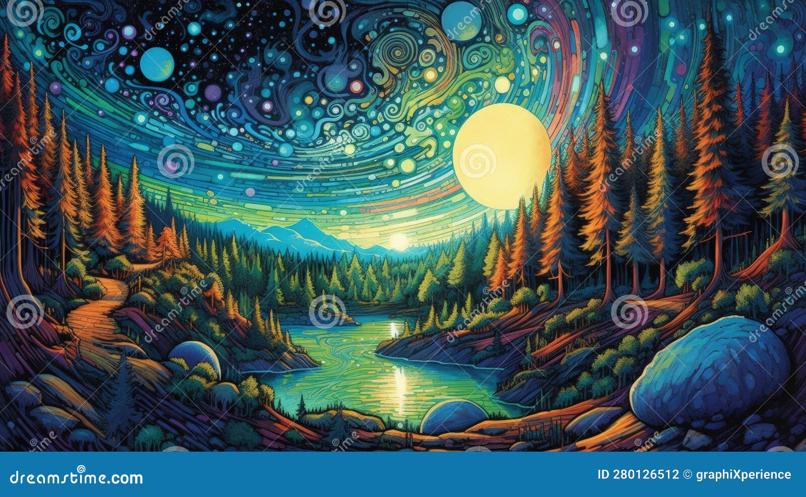 The Psychedelic Cosmos of Nature Stock Illustration - Illustration of ...