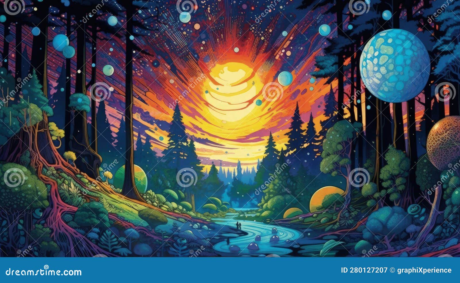 The Psychedelic Cosmos of Nature Stock Illustration - Illustration of ...