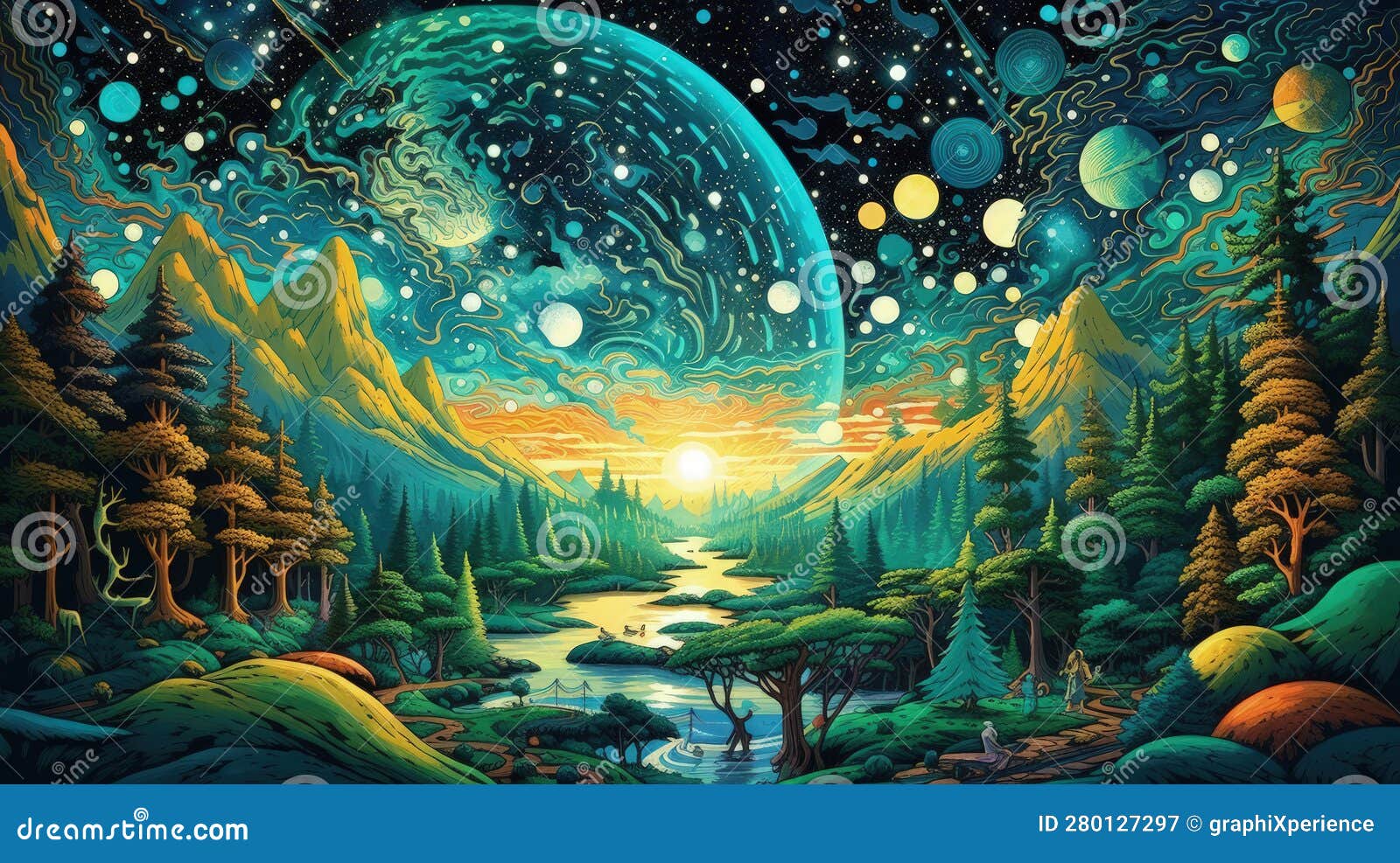The Psychedelic Cosmos of Nature Stock Illustration - Illustration of ...