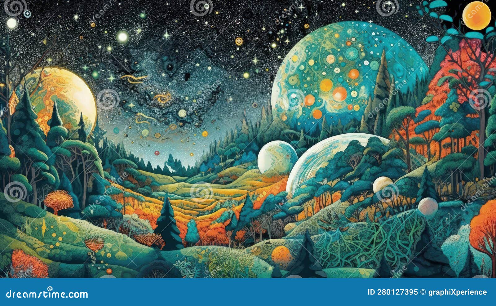 The Psychedelic Cosmos of Nature Stock Illustration - Illustration of ...