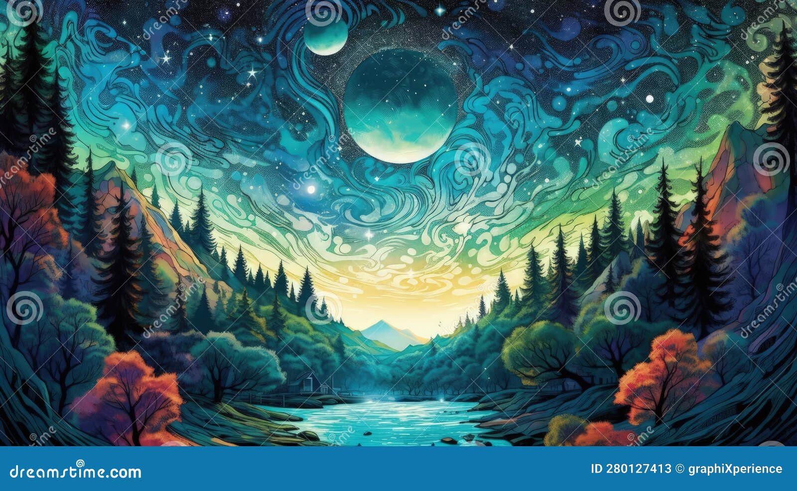 The Psychedelic Cosmos of Nature Stock Illustration - Illustration of ...