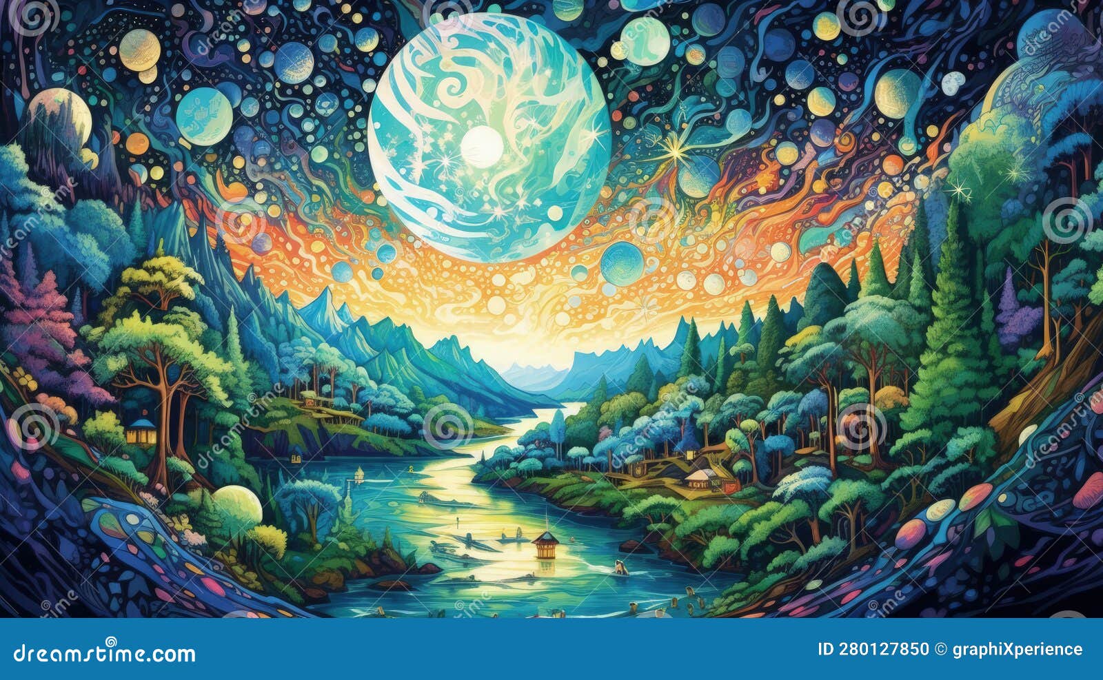 The Psychedelic Cosmos of Nature Stock Illustration - Illustration of ...
