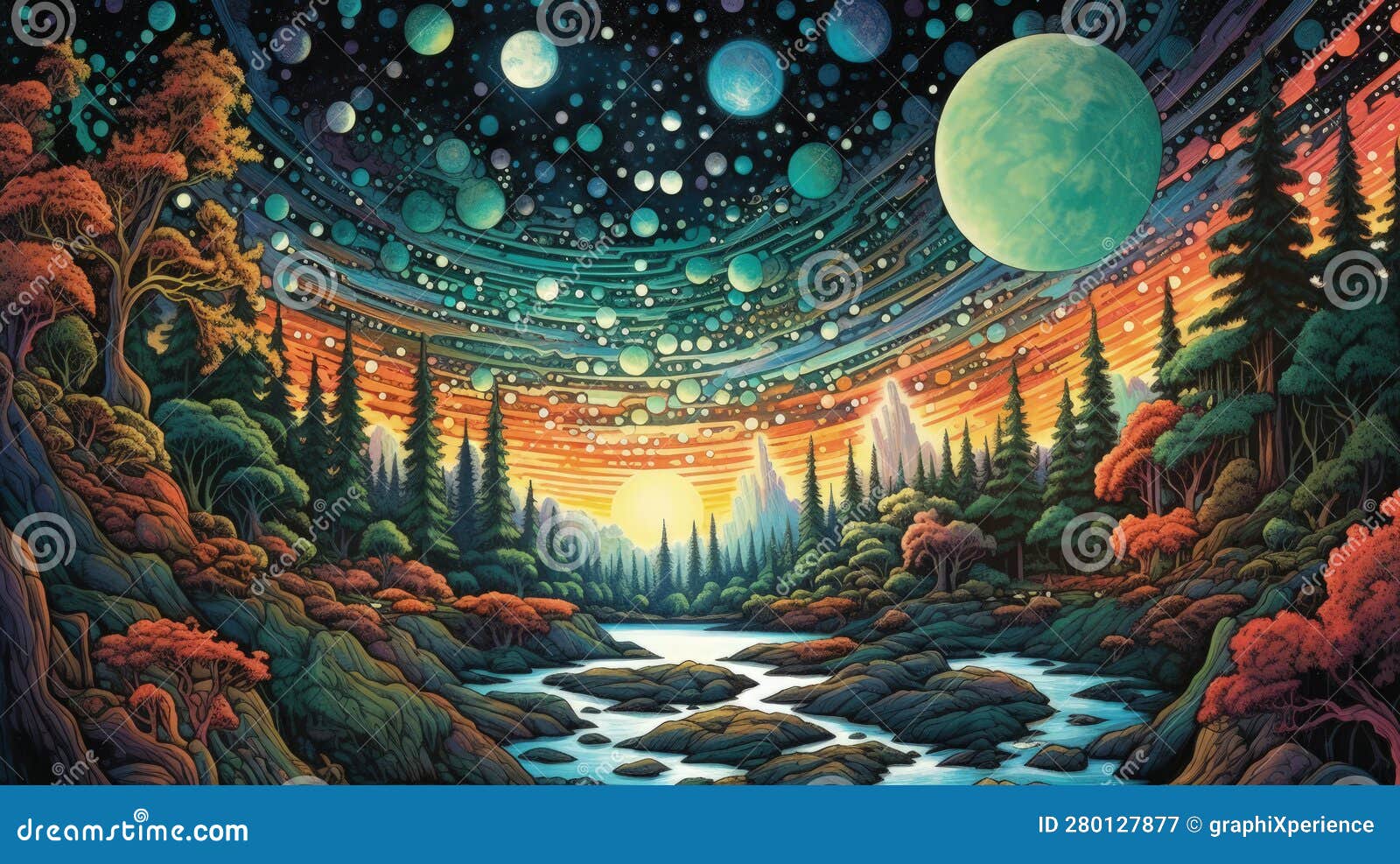 The Psychedelic Cosmos of Nature Stock Illustration - Illustration of ...