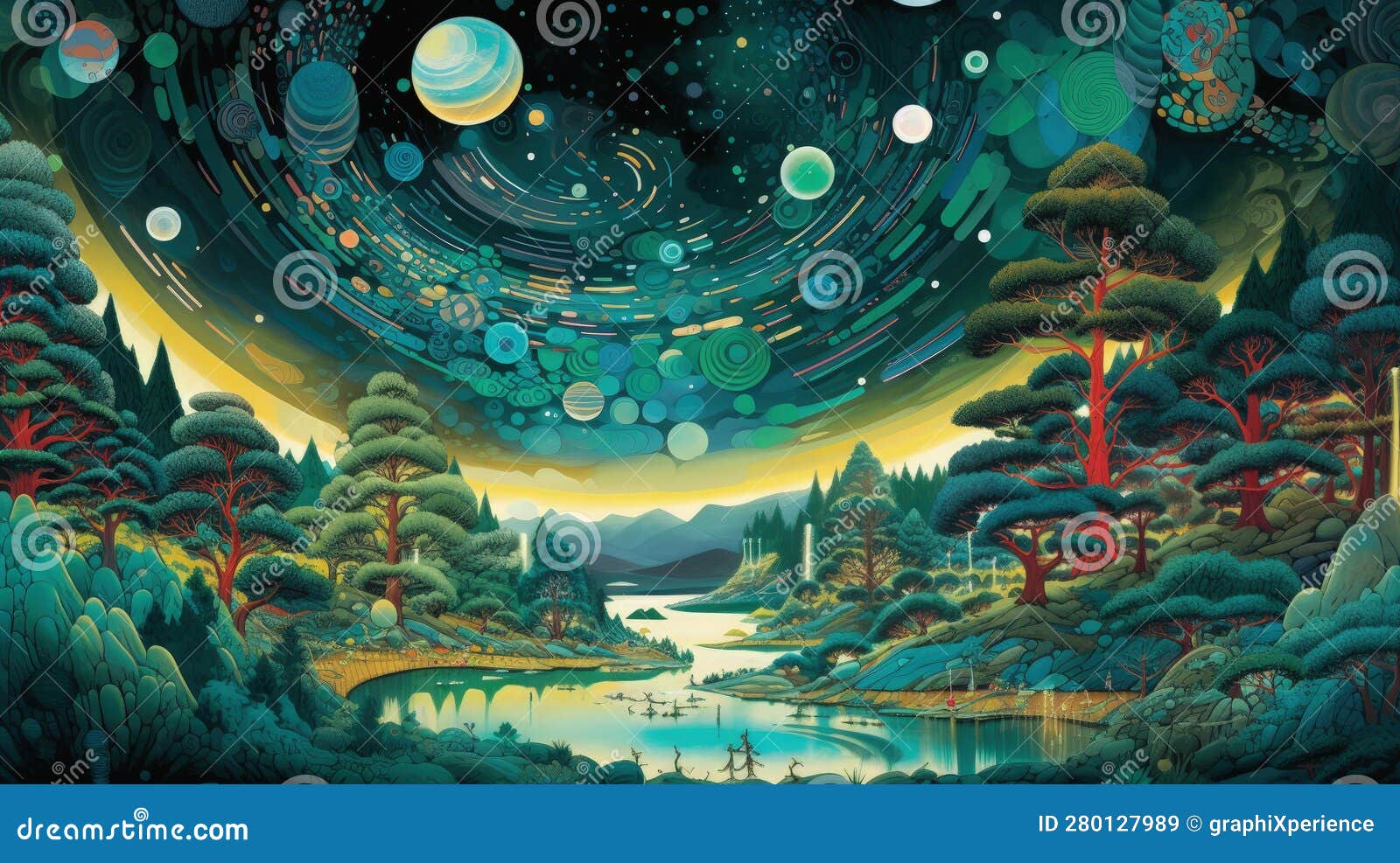 The Psychedelic Cosmos of Nature Stock Illustration - Illustration of ...
