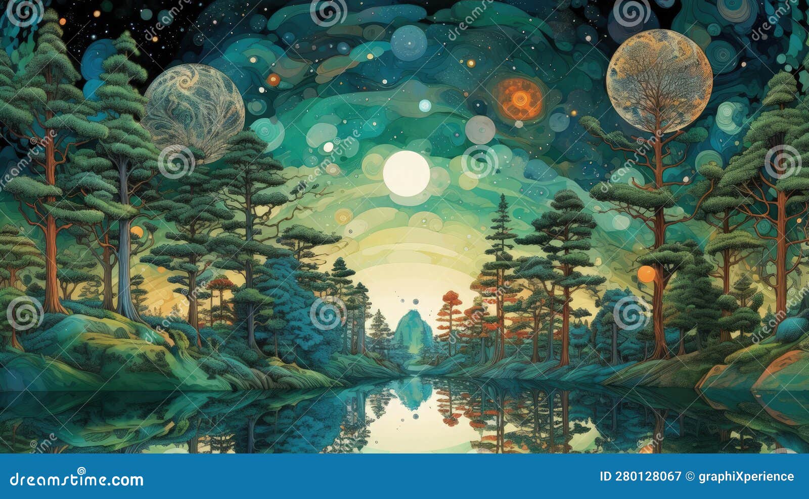 The Psychedelic Cosmos of Nature Stock Illustration - Illustration of ...