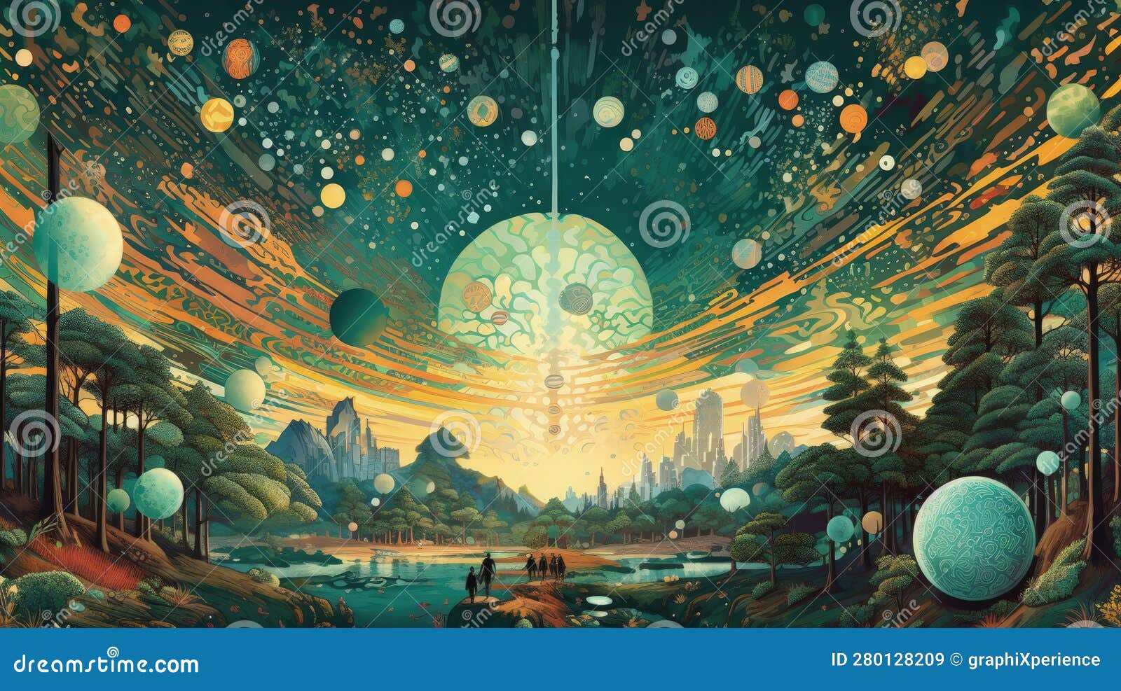 The Psychedelic Cosmos of Nature Stock Illustration - Illustration of ...
