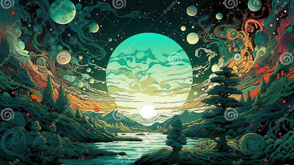 The Psychedelic Cosmos of Nature Stock Illustration - Illustration of ...