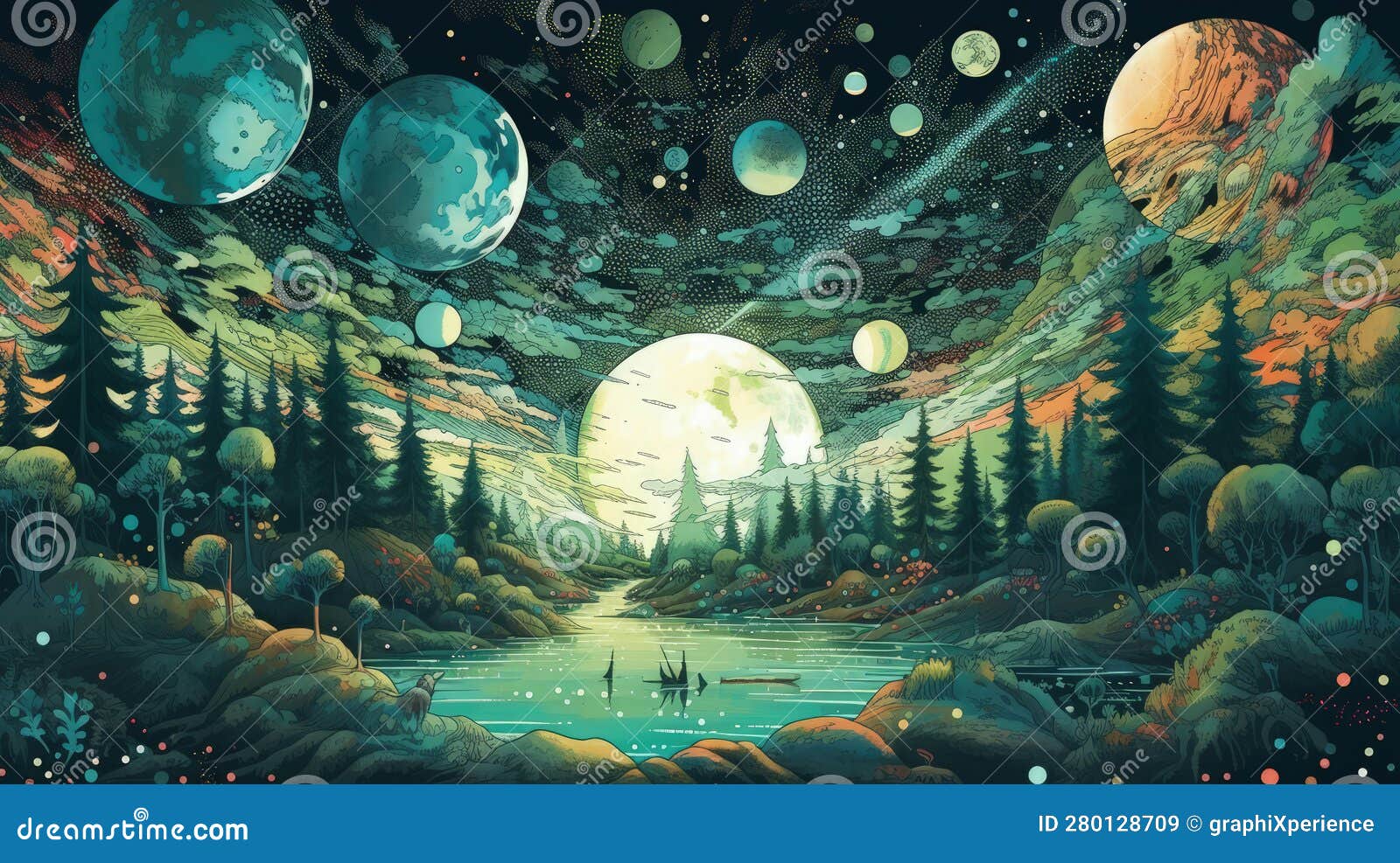 The Psychedelic Cosmos of Nature Stock Illustration - Illustration of ...