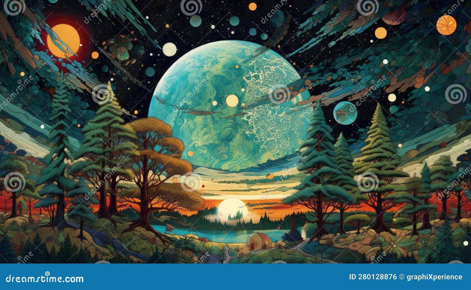 The Psychedelic Cosmos of Nature Stock Illustration - Illustration of ...
