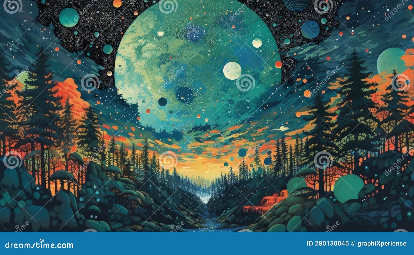 The Psychedelic Cosmos of Nature Stock Illustration - Illustration of ...