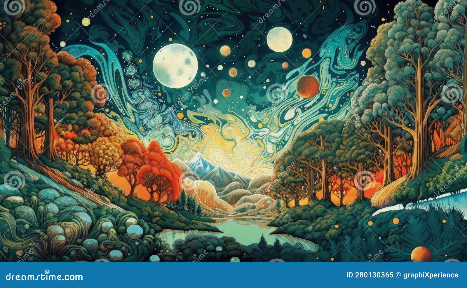 The Psychedelic Cosmos of Nature Stock Illustration - Illustration of ...