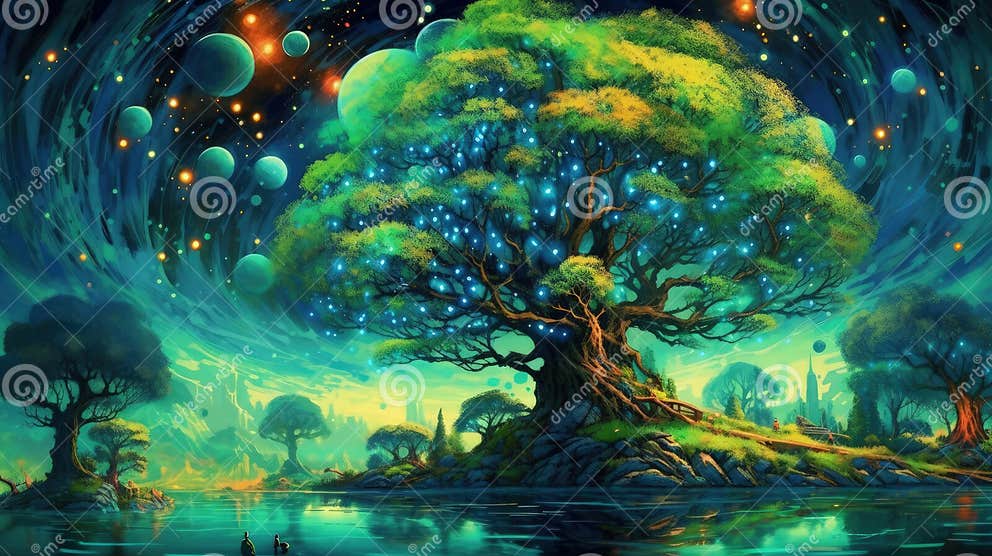 The Psychedelic Cosmos of Nature Stock Illustration - Illustration of ...