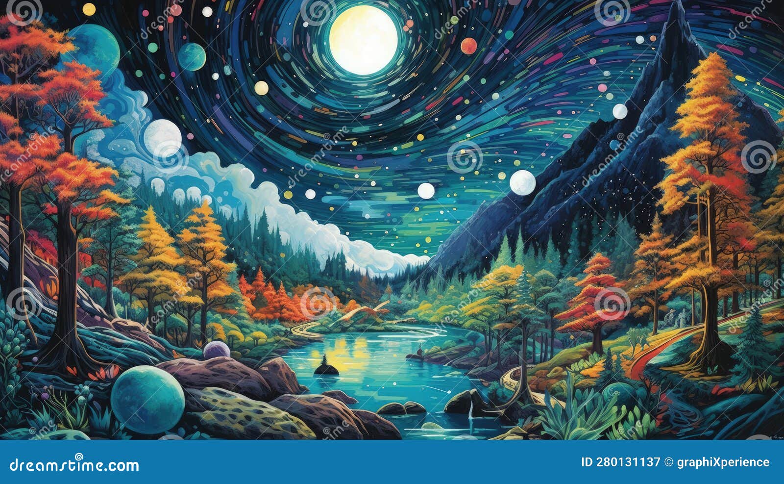 The Psychedelic Cosmos of Nature Stock Illustration - Illustration of ...