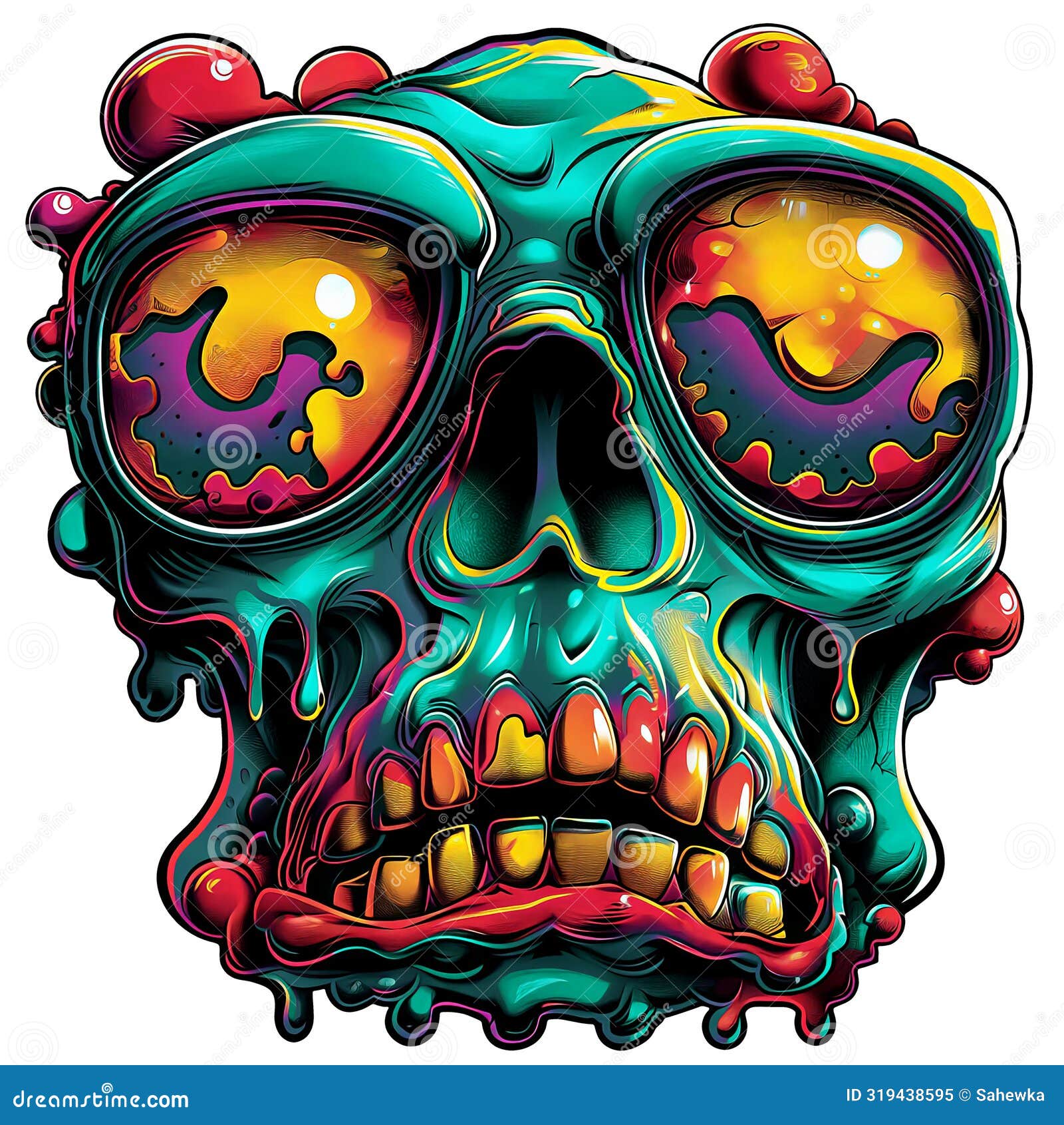 Psychedelic Crazy Skull. Colorful, Artistic, Neon Skull Stock ...