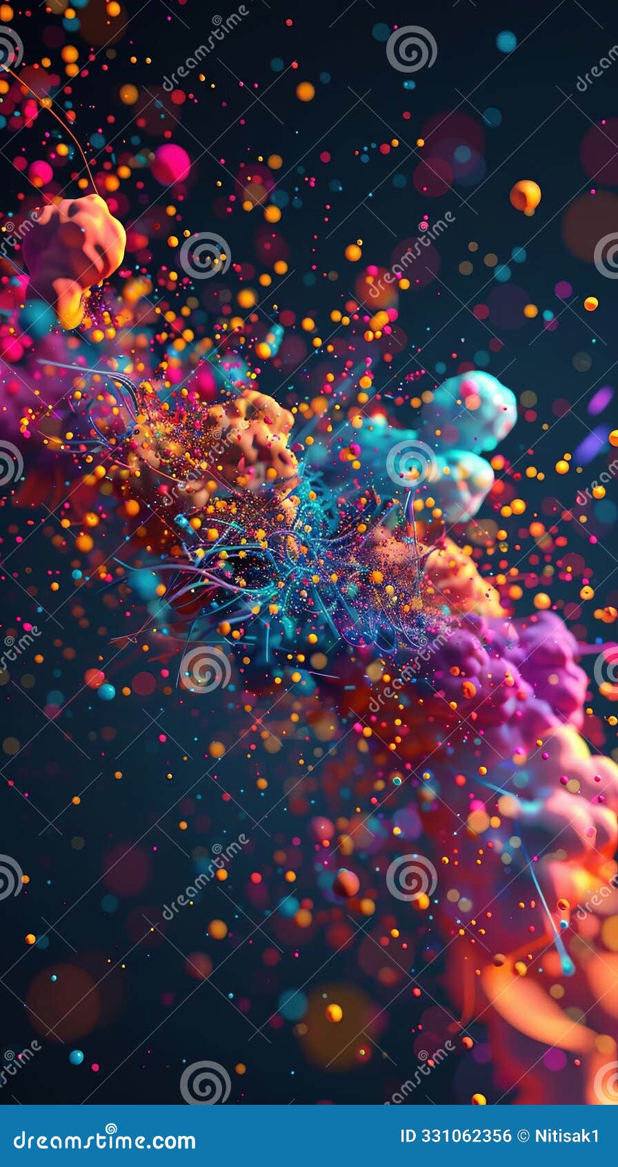 Psychedelic 3D Illustration of Data Nodes Exploding into Vibrant ...
