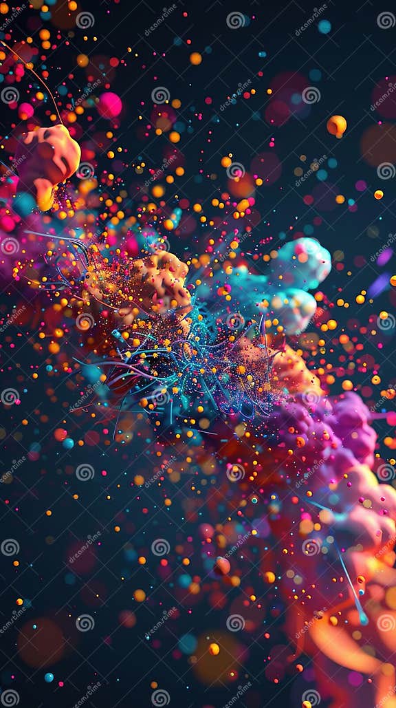 Psychedelic 3D Illustration of Data Nodes Exploding into Vibrant ...