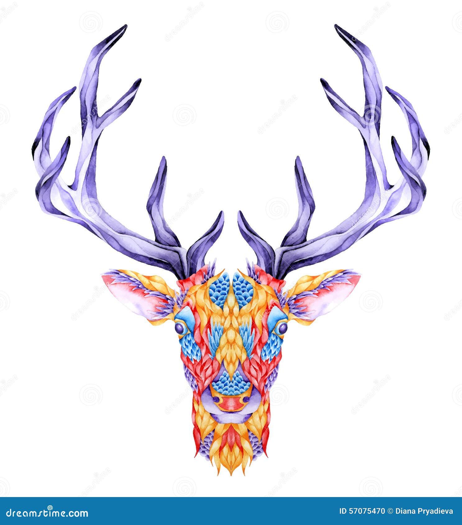 Psychedelic Deer Head Tattoo. Stock Vector - Illustration of curve ...