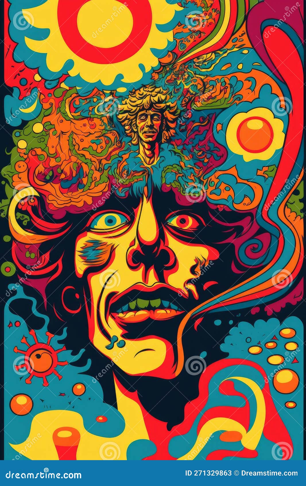 Psychedelic Design with a Persons Face. Generative Ai Stock ...