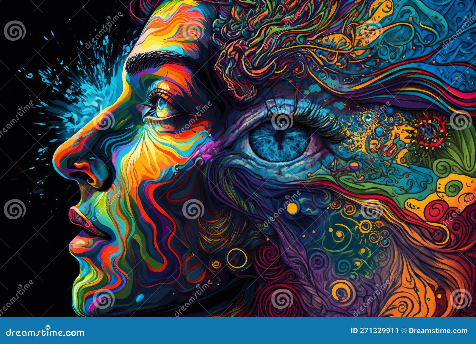 Psychedelic Design with a Persons Face. Generative Ai Stock ...