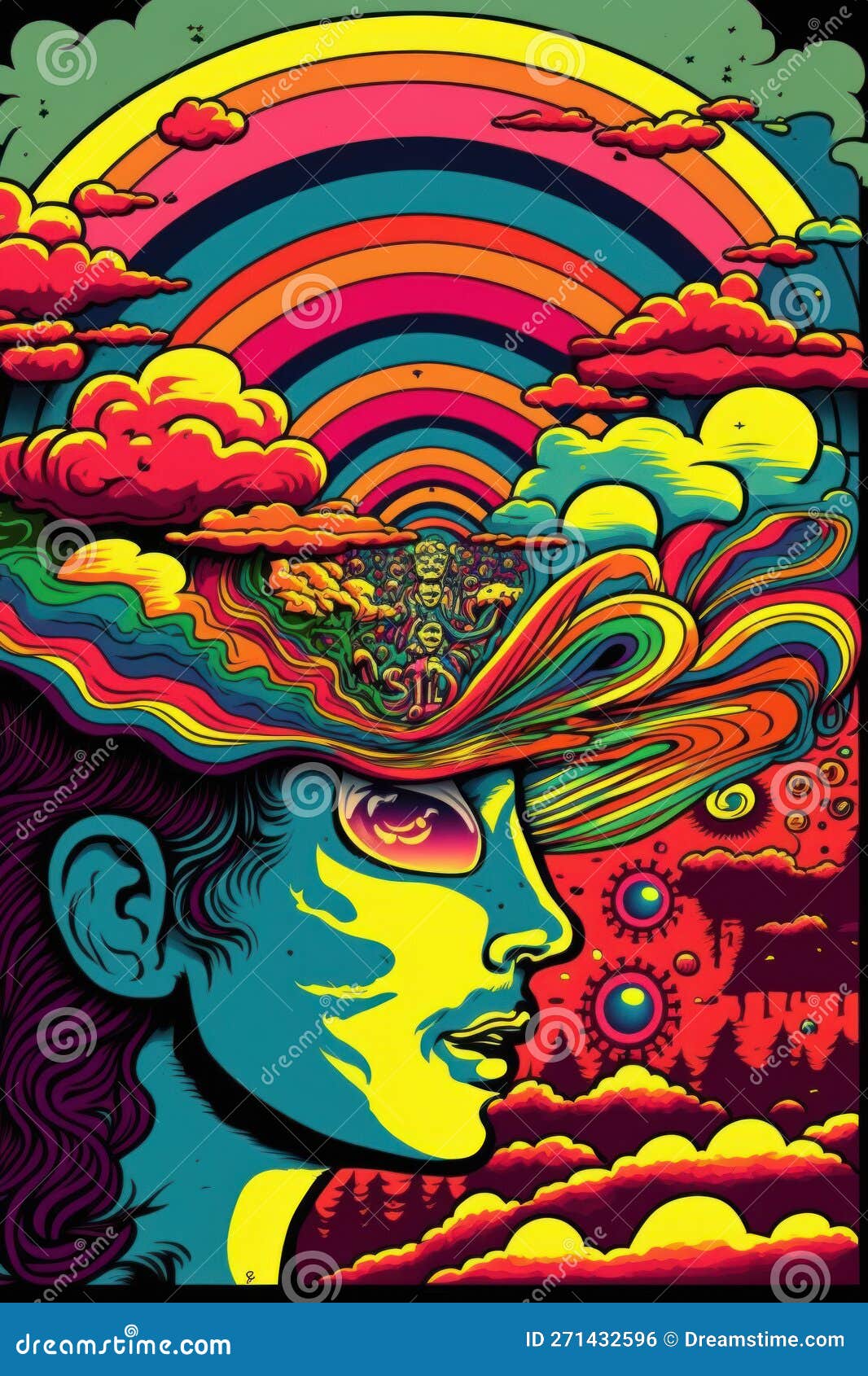 Psychedelic Design with a Persons Face. Generative Ai Stock ...