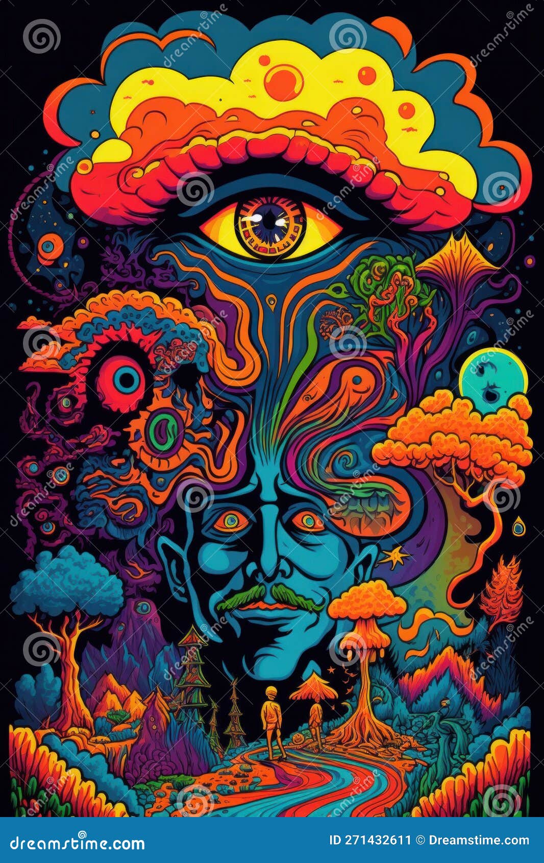 Psychedelic Design with a Persons Face. Generative Ai Stock Image ...