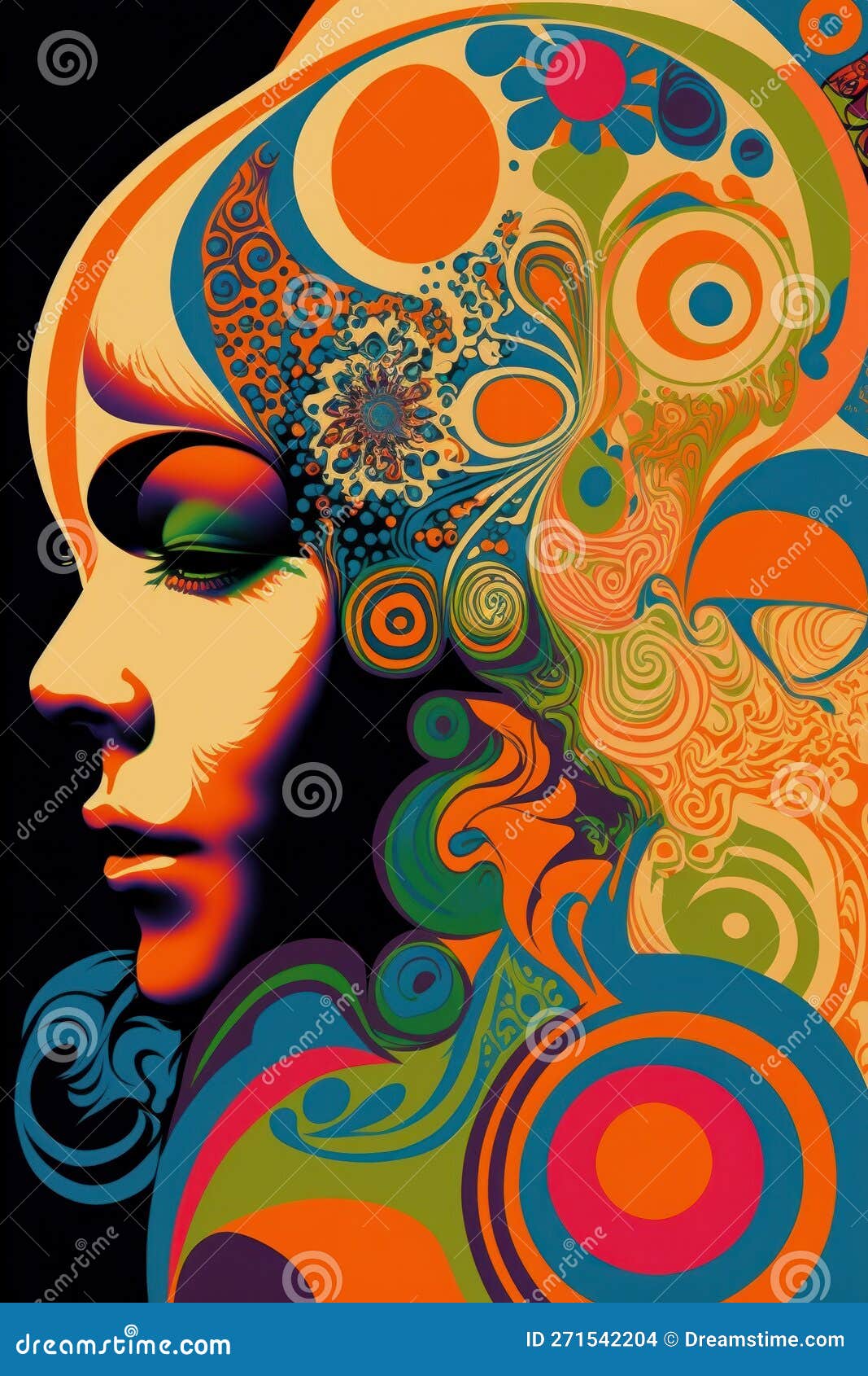 Psychedelic Design with a Persons Face. Generative Ai Stock ...