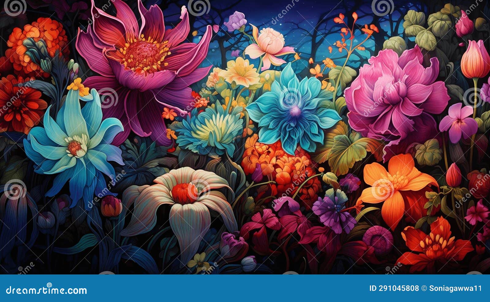 A Psychedelic Dreamscape of Morphing Night Flowers and Plants in a ...