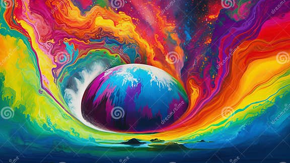 A Psychedelic Dreamscape Planet Earth Generative AI Stock Illustration ...