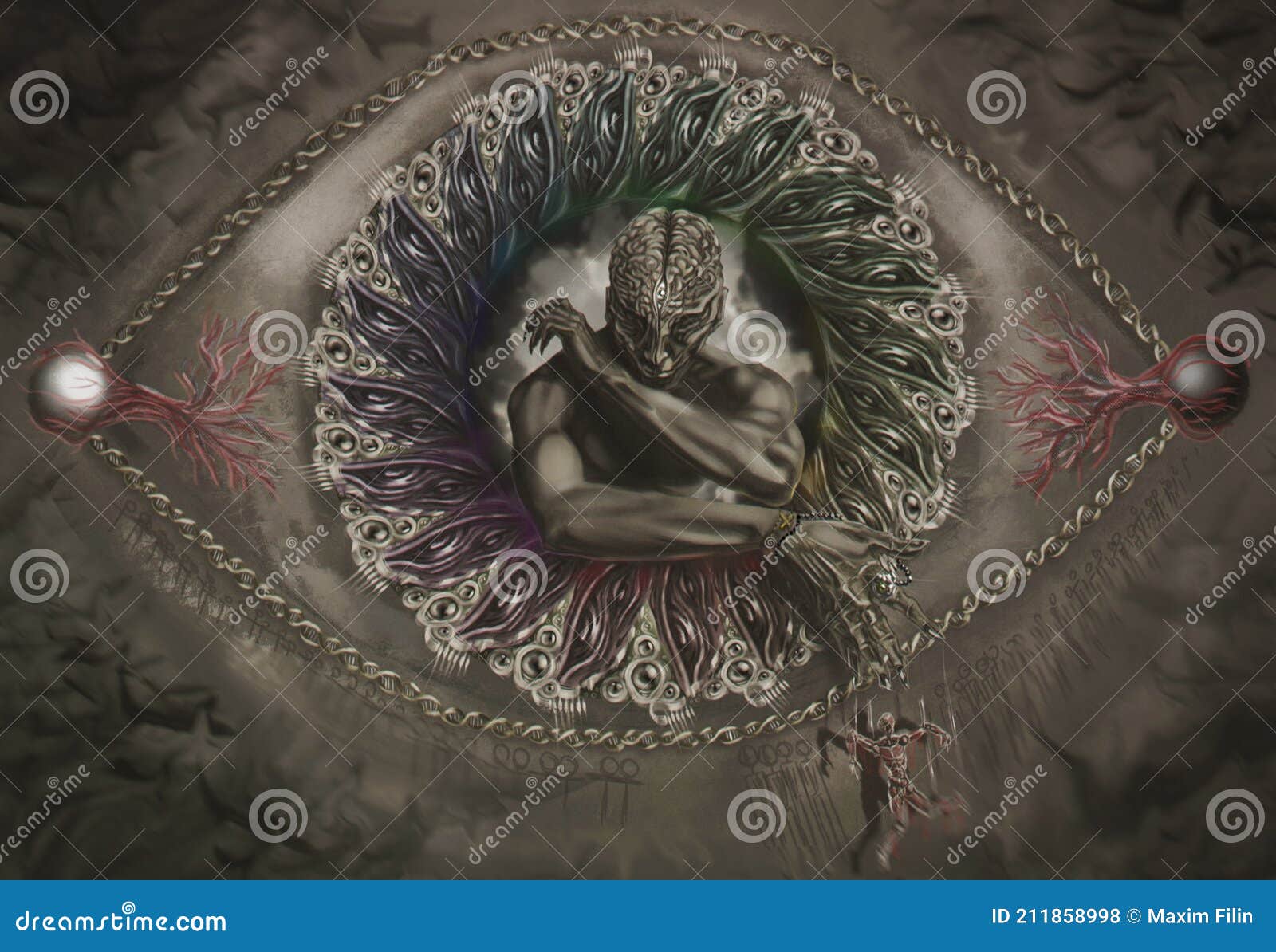 Psychedelic Eye with a Creature in the Pupil Stock Illustration ...