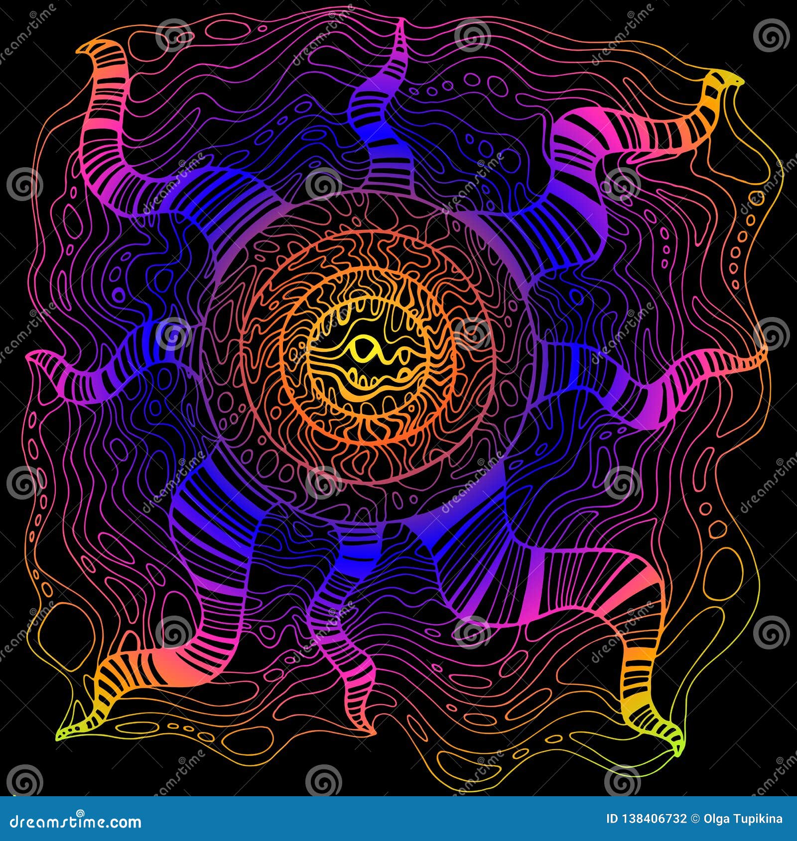 Psychedelic Fantasy Decorative Surreal Flower, Bright Gradient Color in ...