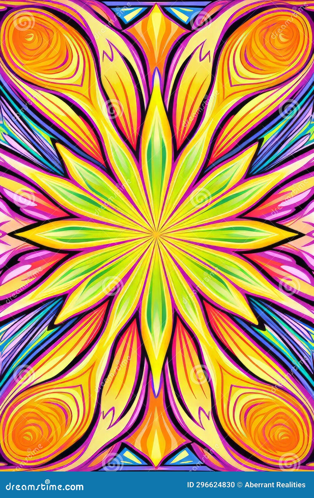 A Psychedelic Flower Design in Bright Colors Stock Illustration ...