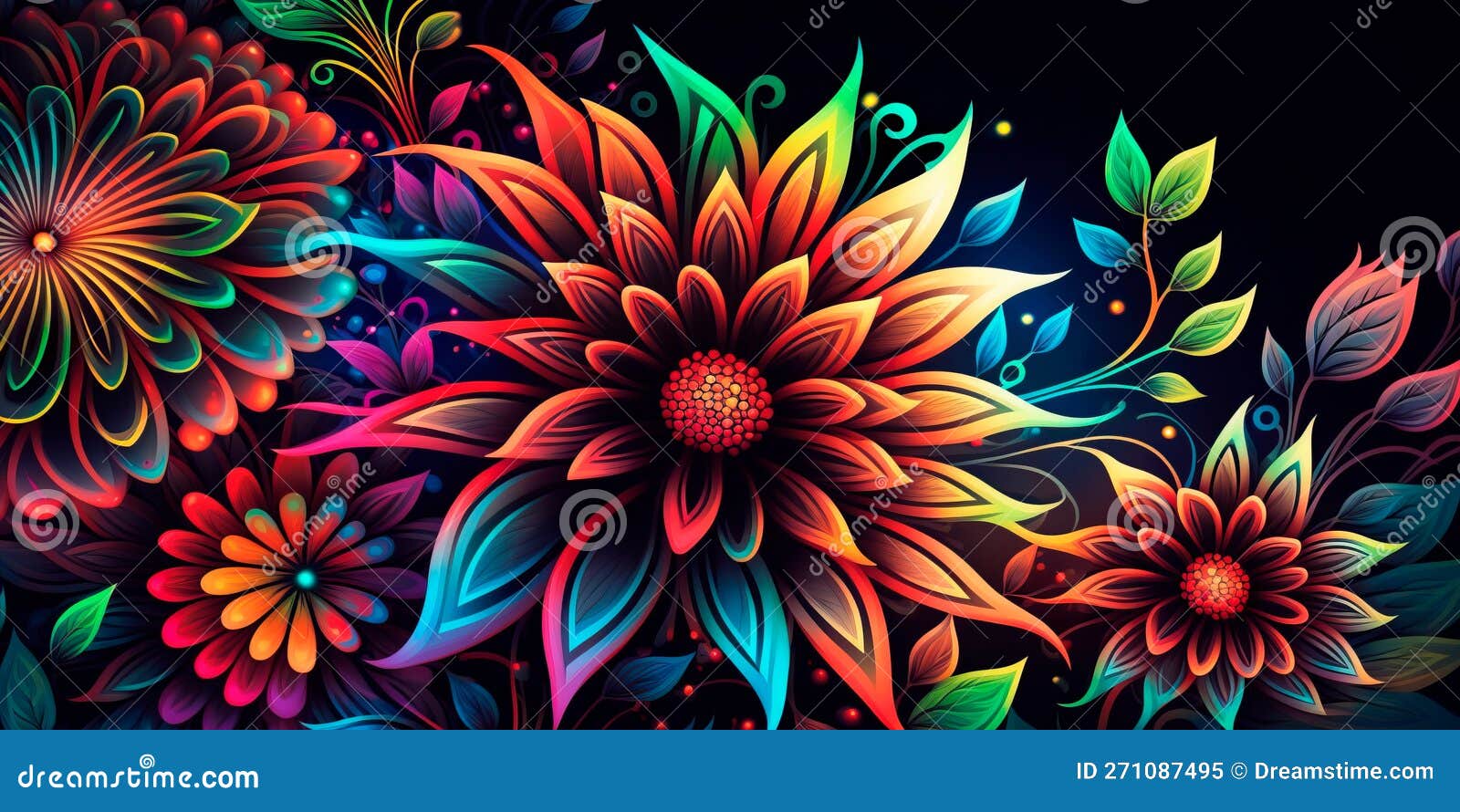 Psychedelic Flower Patterns on a Bright Background Generative AI Stock ...