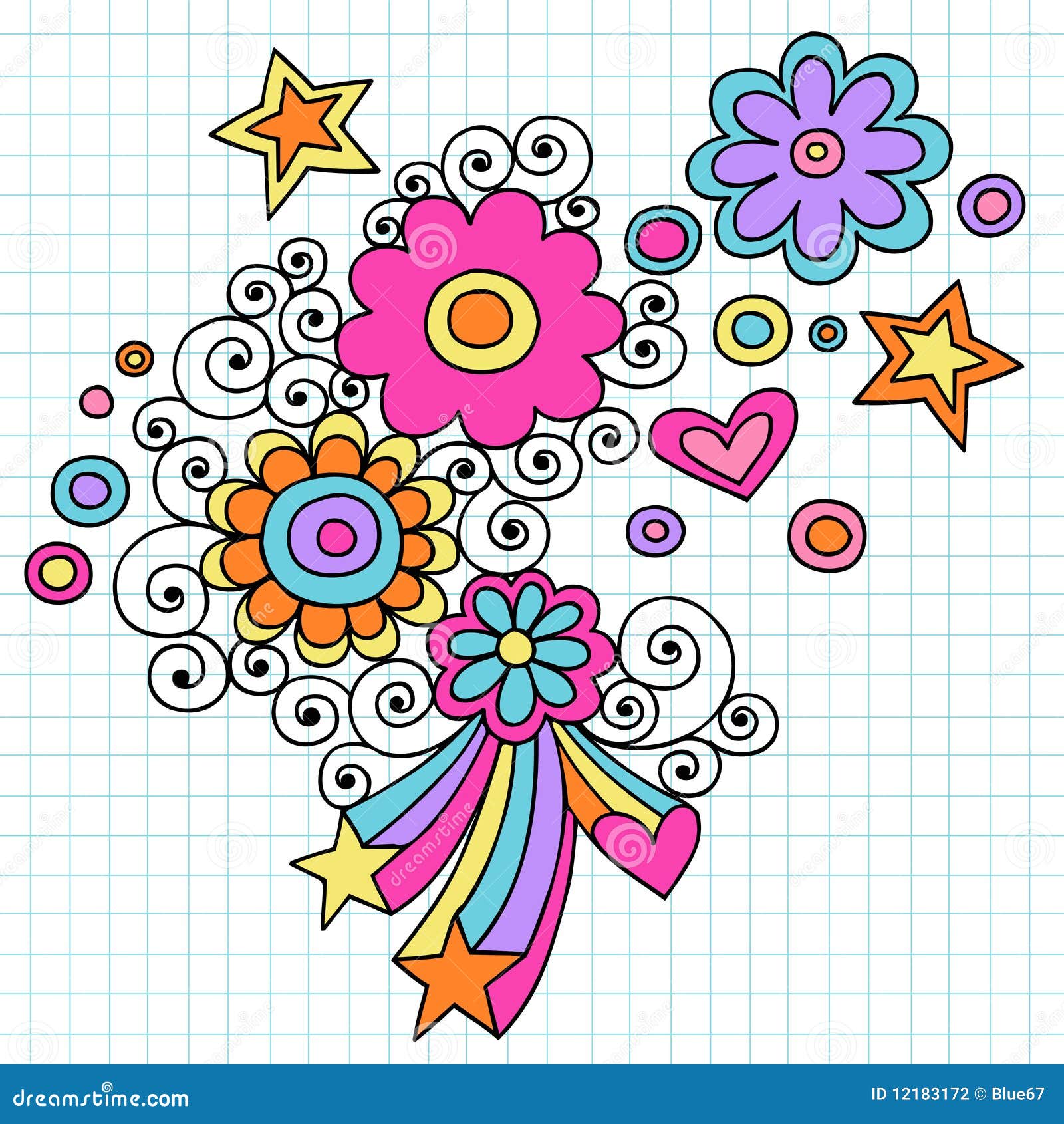 Psychedelic Flowers Notebook Doodle Vector Stock Vector - Illustration ...