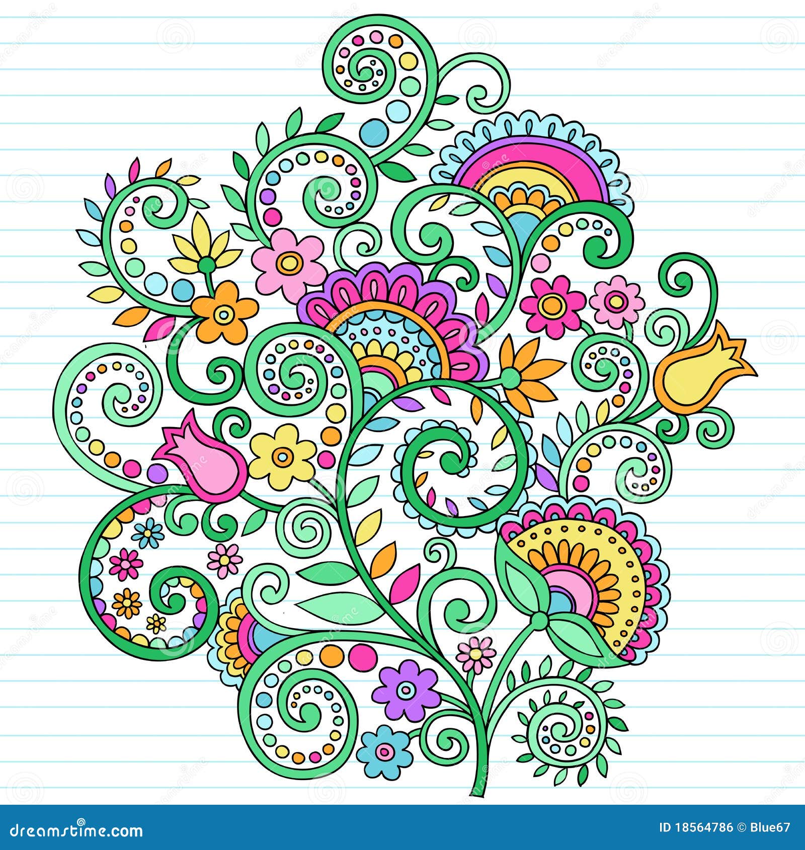 Psychedelic Flowers Notebook Doodles Stock Vector - Illustration of ...