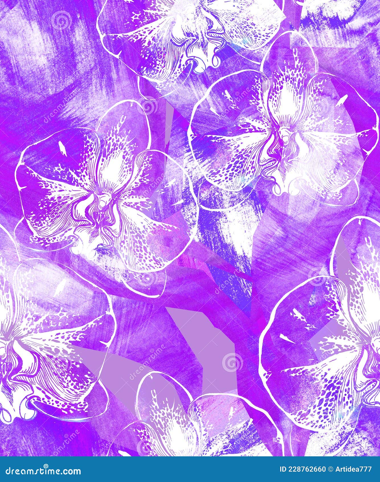Psychedelic Flowers of Orchid on Ice Texture of Abstract Violet ...