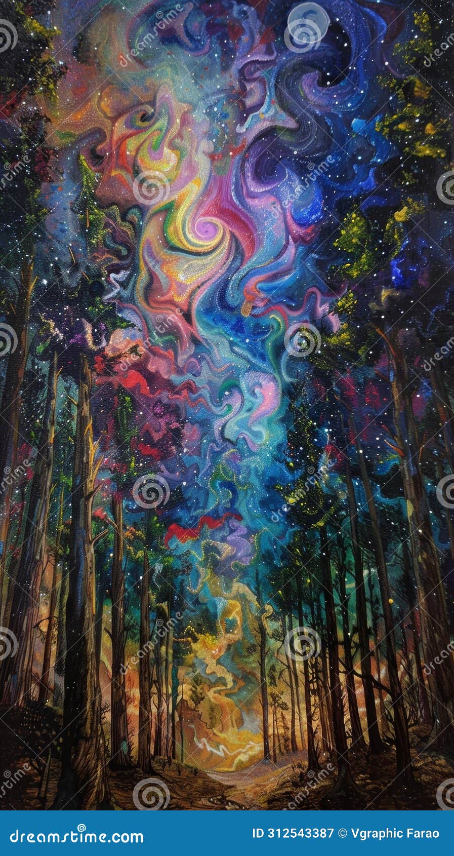 A Psychedelic Forest Scene With Exaggerated Colors, Layered Tree ...