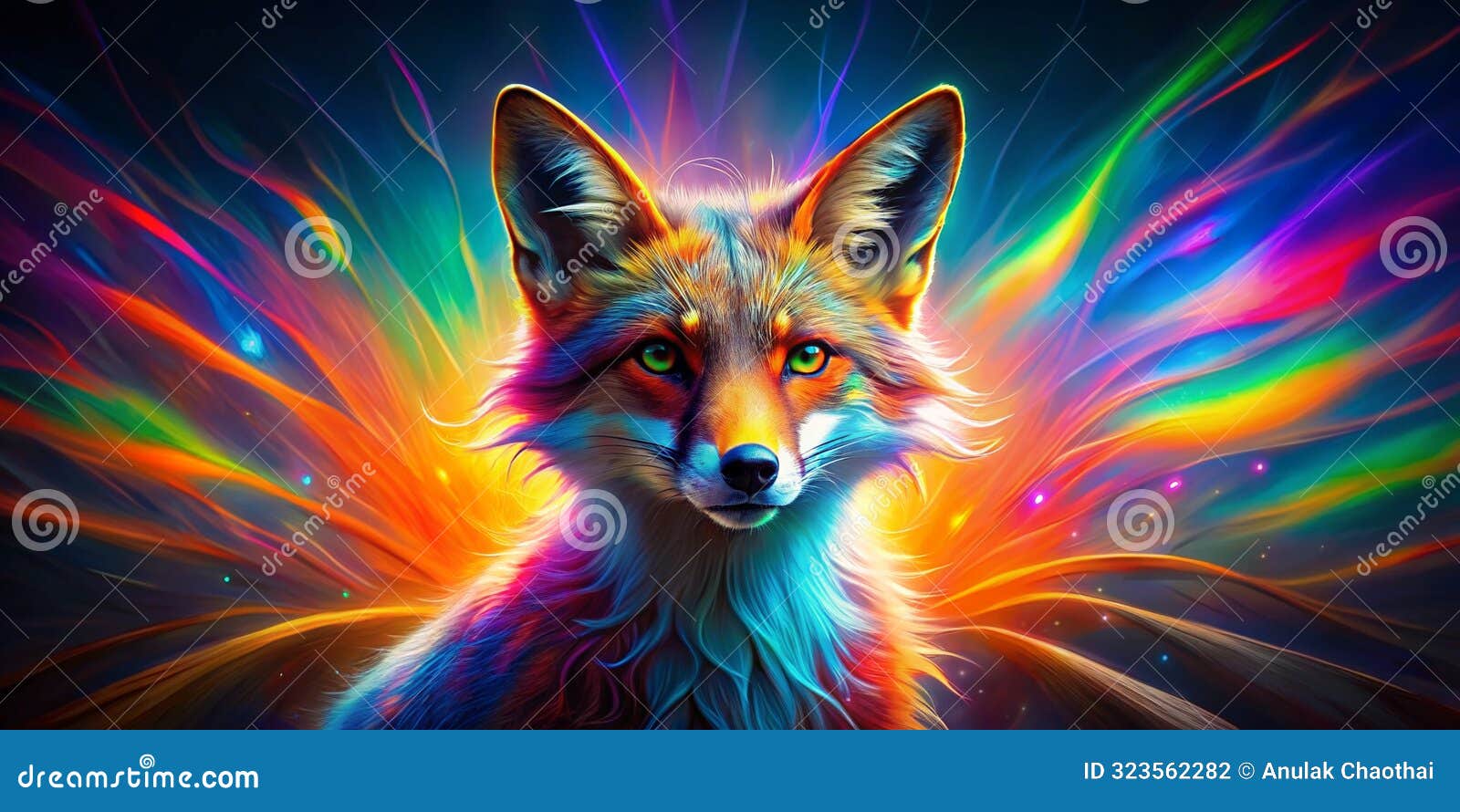 Psychedelic Fox Ray Burst of Light Colourful Abstract Background AI ...