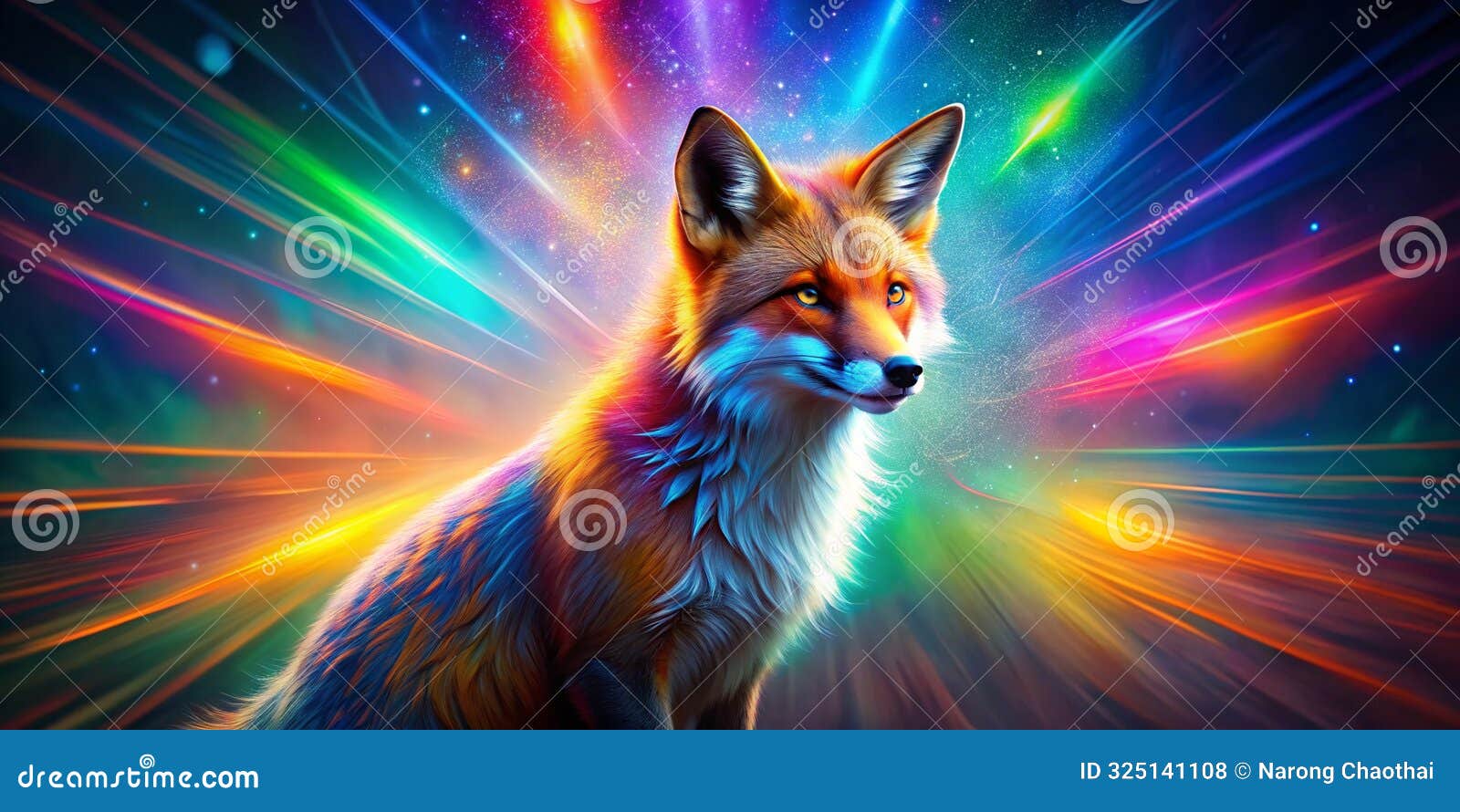 Psychedelic Fox Ray Burst of Light Colourful Abstract Background AI ...