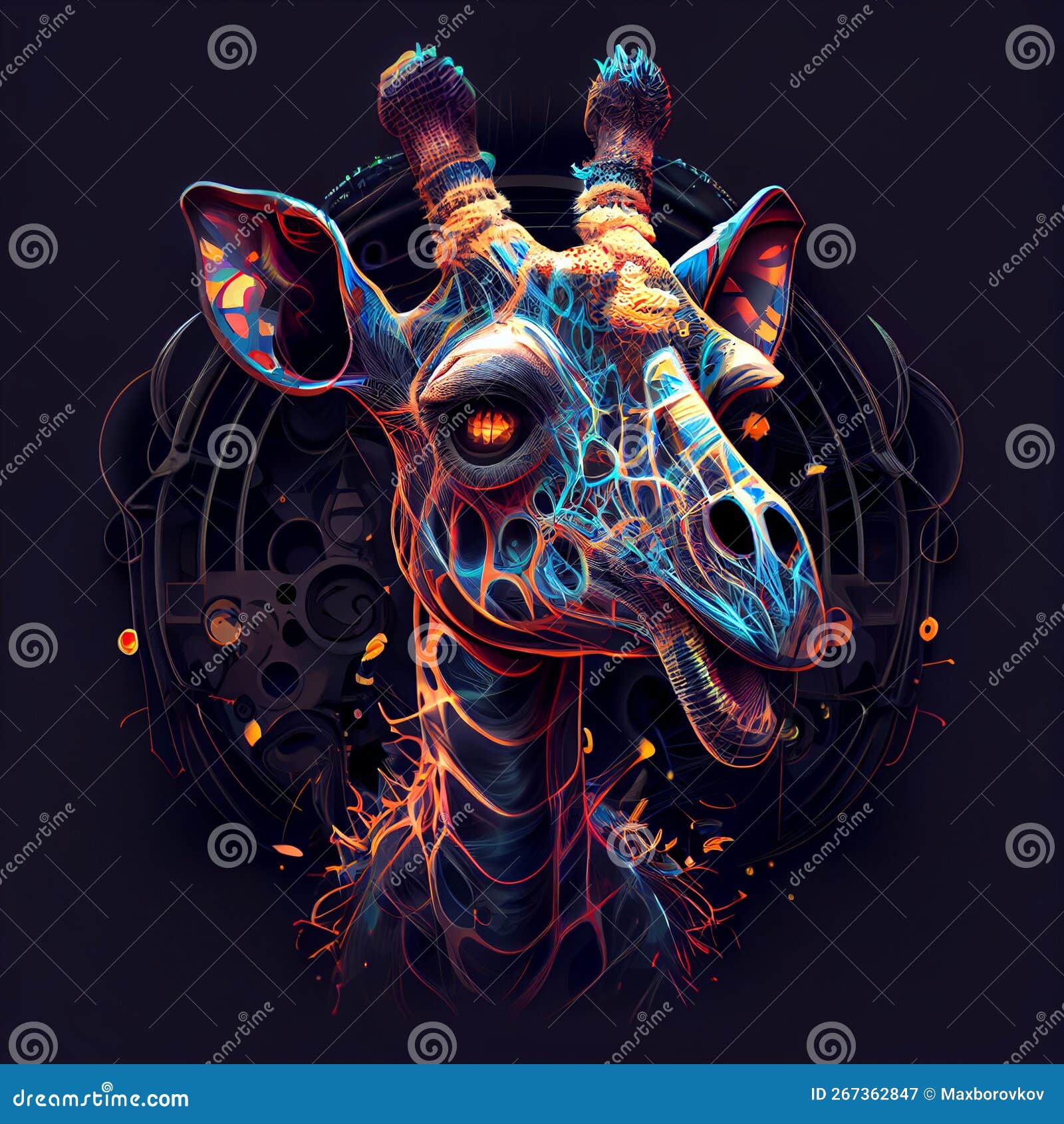 Psychedelic Giraffe Drawing With Vibrant Colors And Smooth Curved Lines ...