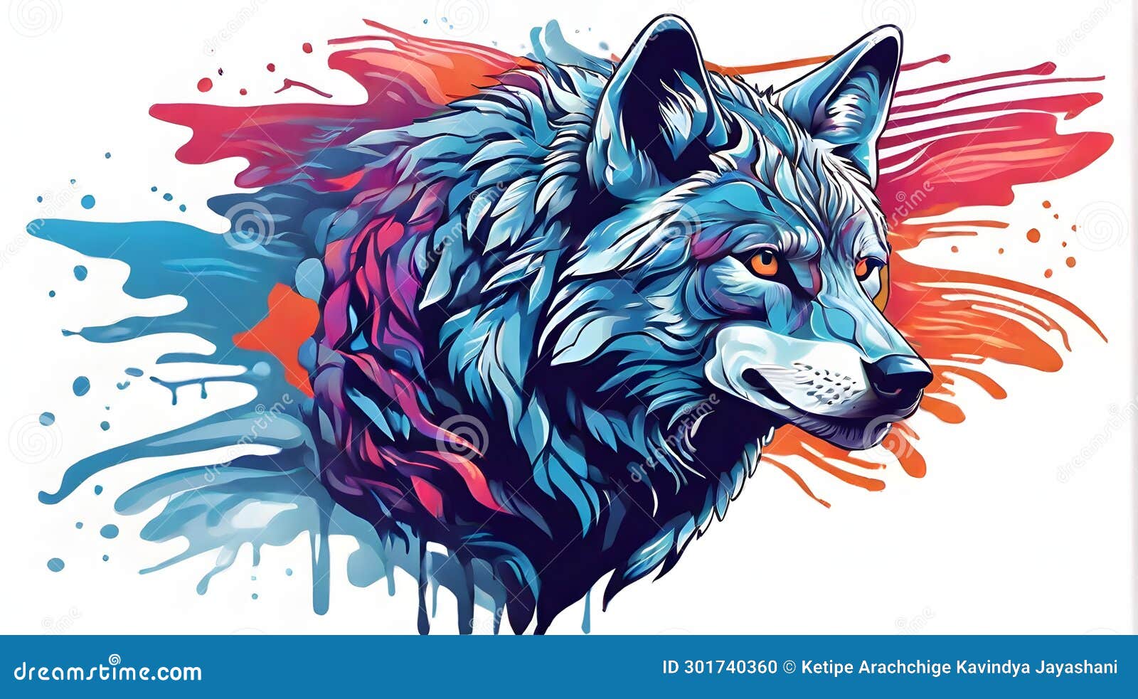 A Psychedelic Graphic Design with a Blue Wolf Stock Illustration ...