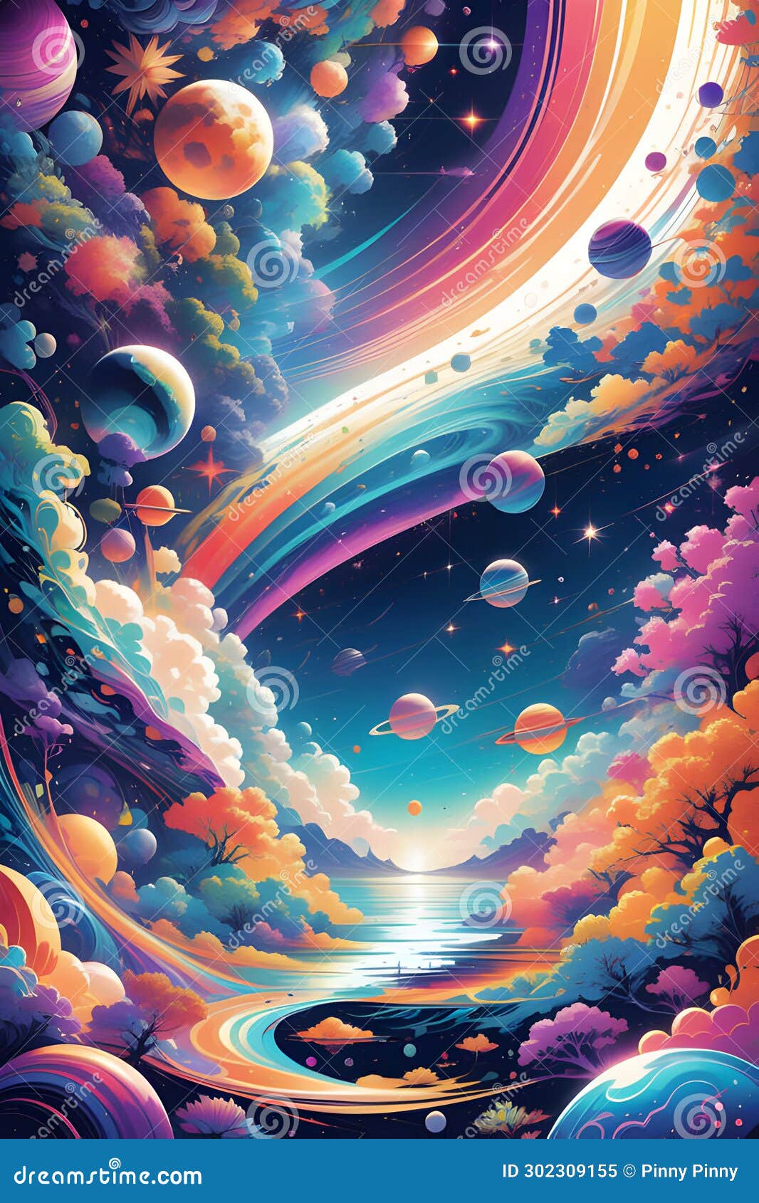 A Psychedelic Graphic Design of Space Theme, with Beaitiful Planets ...