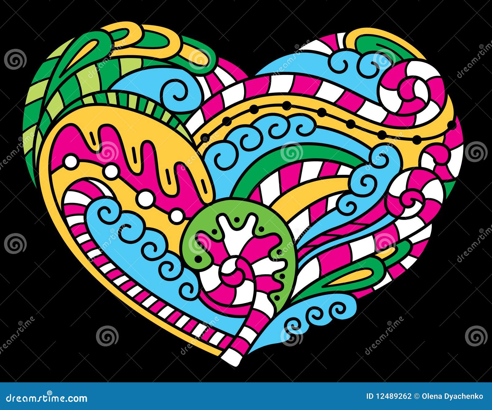 Psychedelic heart stock vector. Illustration of heart - 12489262